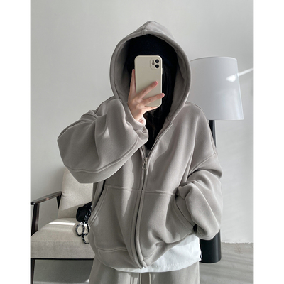 加绒加厚卫衣外套女秋冬休闲宽松