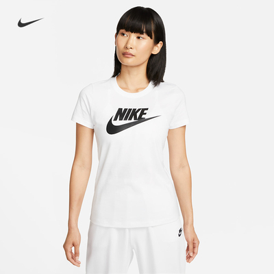 耐克/NIKE女子运动休闲纯色印花圆领纯棉短袖T恤DV6095-010-100