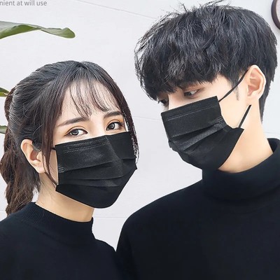 黑色一次性口罩三层女含熔喷布防尘防飞沫三层成人夏款学生防飞沫