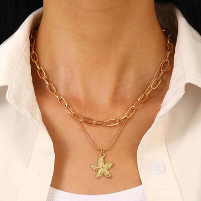 Summer shell starfish double-layer chain necklace animal项链