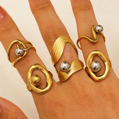 Open Joint ring gold silver blocked spherical ring women set