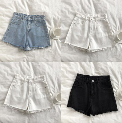 shorts jeans牛仔短裤女新款ins毛边高腰显瘦宽松阔腿超短a字热裤