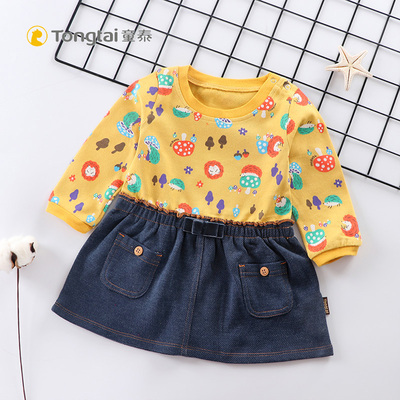 童泰春秋女宝宝连衣裙拼接淑女裙