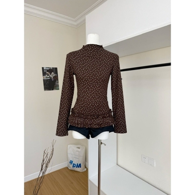 美式半高领木耳边碎花长袖上衣女秋冬内搭叠穿打底衫修身保暖T恤