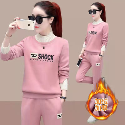 加绒加厚卫衣假两件套减龄运动服