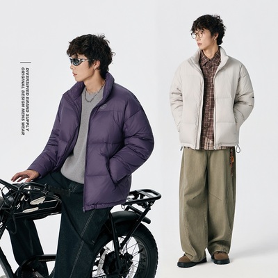 美式立领简约加厚保暖字母印花羽绒服冬季防寒高级感外套男大码潮