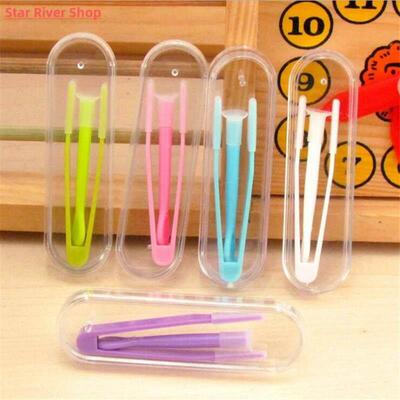 1 set of colored contact lens case tweezers and suction rod