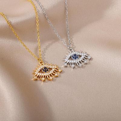 Evil Eye Sun Necklace for Women Gold Color Chains Stainless