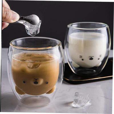 Cute Bear Doublelayer Coffee Mug Double Glass Cup Carton 1