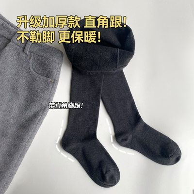 加绒加厚黑色内搭裤女秋冬保暖外穿带脚型直角跟裤袜灰色连脚袜