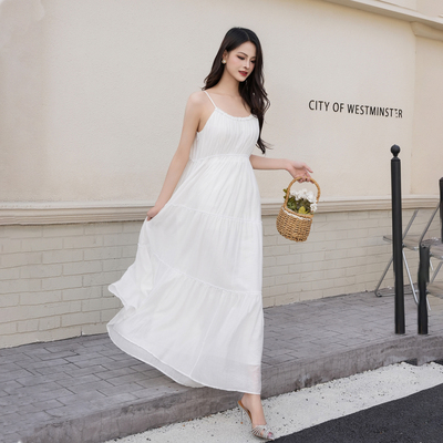 高个子180白色吊带连衣裙女夏
