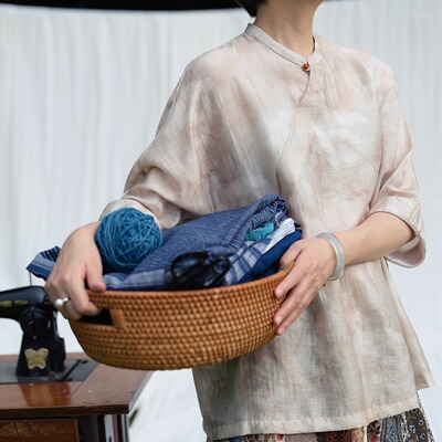 远家新中式斜襟印花上衣