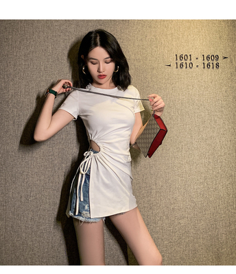 中长款小心机t恤纯色打底衫