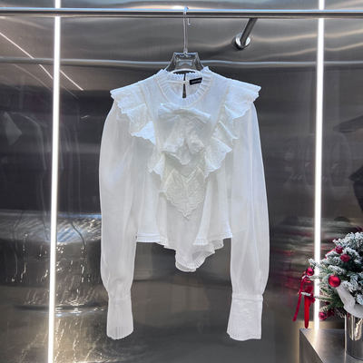 BBLY欧洲站小众法式宫廷风蝴蝶结上衣不规则荷叶边拼接气质衬衣女