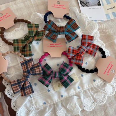 韩国进口学院布艺格纹蝴蝶结发圈