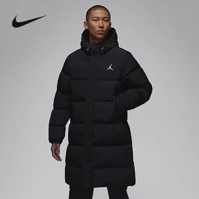 耐克JORDAN男子长款羽绒服冬季新款黑百搭保暖连帽外套FB7314-010