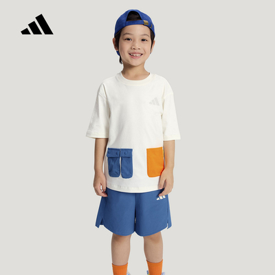 adidas阿迪达斯大童速干短袖短裤两件套2026夏日运动套装 KH0275