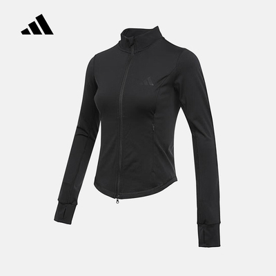 adidas阿迪达斯紧身收腰健身夹克2025秋女黑色立领针织外套KF2666