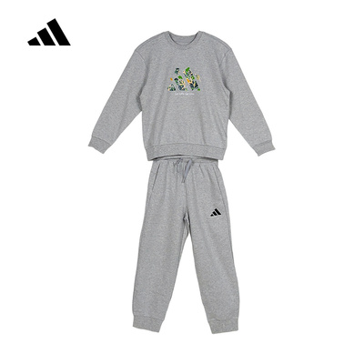 adidas阿迪达斯休闲套装秋男小童休闲印花卫衣卫裤运动套装LE1429