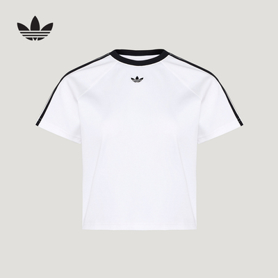 adidas阿迪达斯三叶草2026秋女纯棉Cali短款修身短袖T恤 KT7793