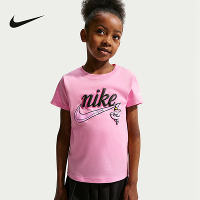 Nike耐克2026新款女孩幼童运动休闲透气印花粉短袖T恤 IZ7749-621
