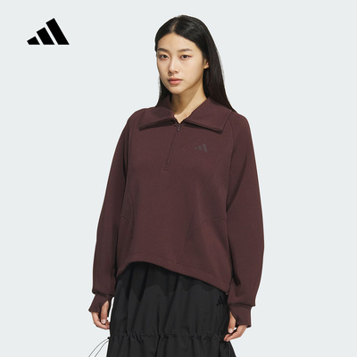 adidas阿迪达斯套头衫2025冬女抽绳设计拉链半开襟卫衣 KF2546