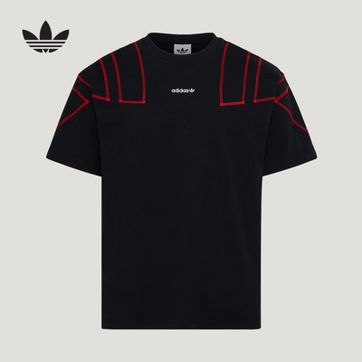 adidas阿迪达斯三叶草撞色线条棉质半截袖2026夏男短袖T恤 KG6326