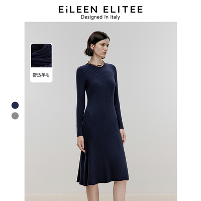 [朗姿奥莱]朗姿欧洲EiLEEN ELITEE高级感收腰羊毛针织连衣裙2024