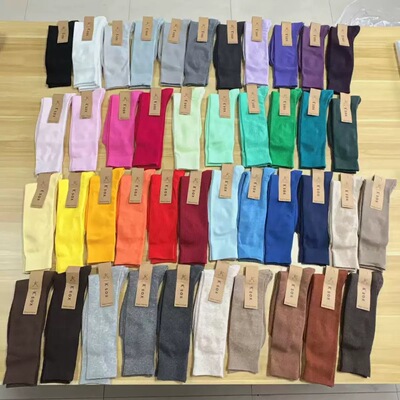 东大门KSOX糖果纯色女生堆堆袜韩国袜子彩色竖螺纹棉袜四季高腰袜