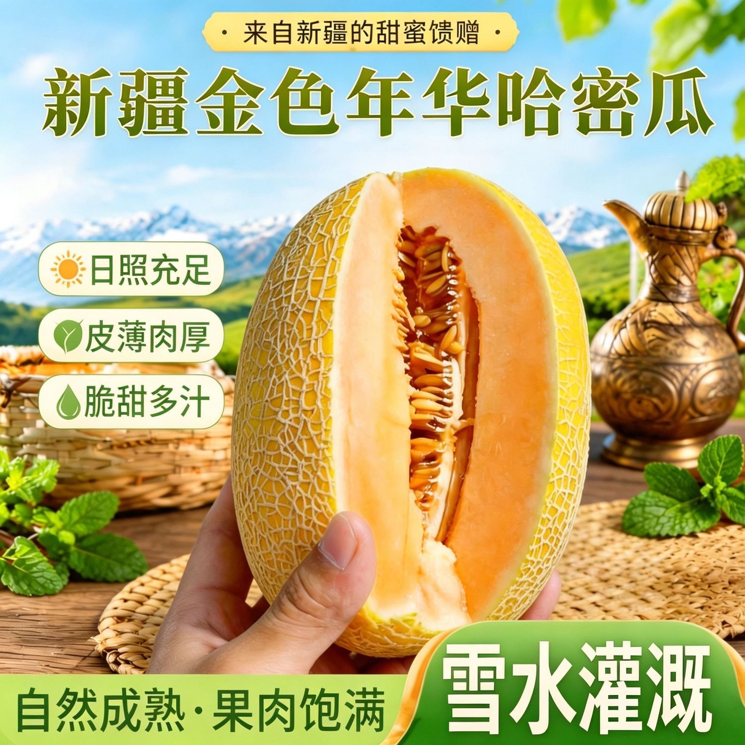 新疆金色年华黄皮哈密瓜5斤3新鲜水果香甜甜瓜哈密瓜至爱薄皮蜜瓜