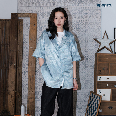 APOGE3阿保机满印龙纹短袖衬衫男宽松潮牌古巴领美式休闲设计感女
