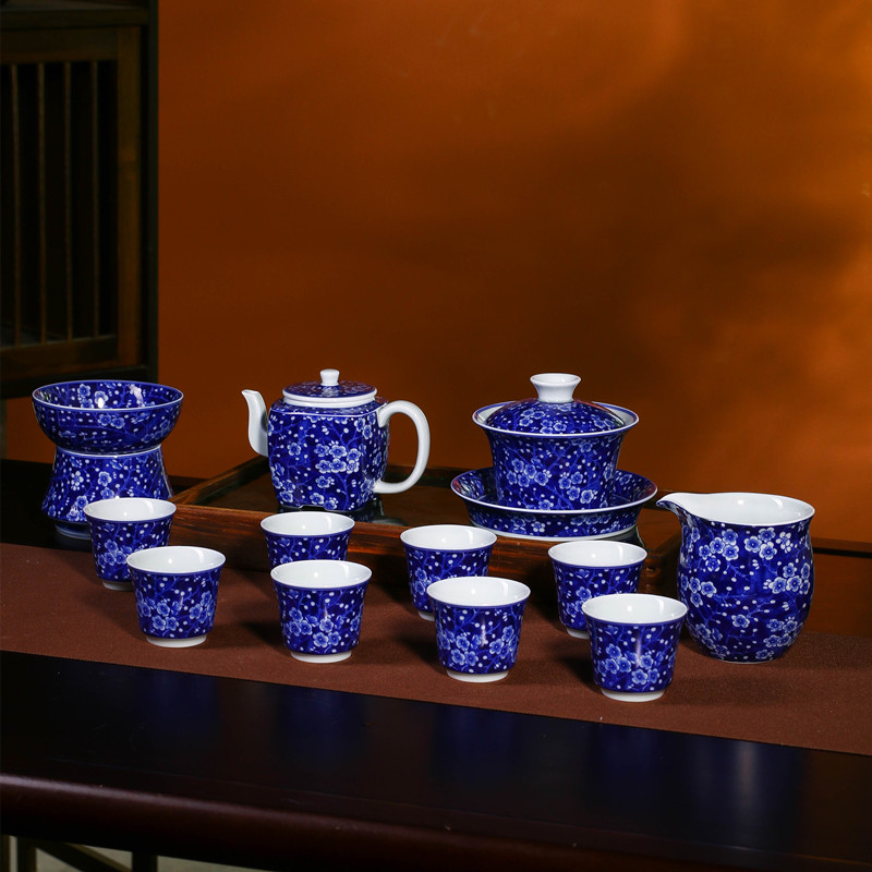 景德镇陶瓷青花瓷功夫茶具套装中式复古茶杯盖碗泡茶壶整套礼盒装
