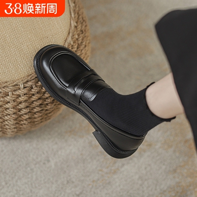 他她女孩英伦小皮鞋女2026新款爆款秋季一脚蹬平底单鞋黑色乐福鞋
