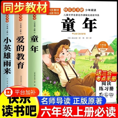 爱的教育3册童年六年级上册快乐读书吧必读的课外书高尔基和小英雄雨来管桦原著老师推荐书目正版6上小学阅读书籍童话导读萝卜经典