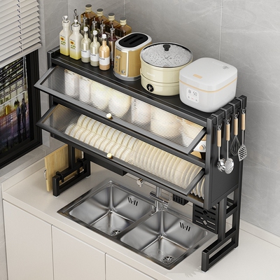 厨房水槽置物架洗碗槽台面防尘碗柜收纳多功能沥水架碗碟家用碳钢