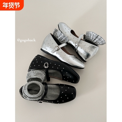 gogoback法式复古内增高玛丽珍鞋女秋季方头一字扣芭蕾鞋浅口单鞋