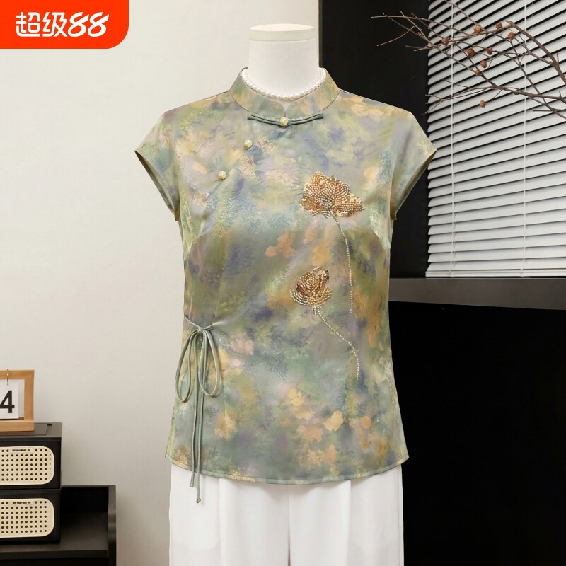 新中式中年妈妈夏套装国风短袖端庄大气中老年女装大方上衣服洋气