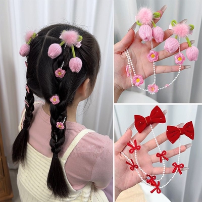 儿童中式郁金香编织花朵编发甜美女童流苏发夹超仙公主头饰发饰