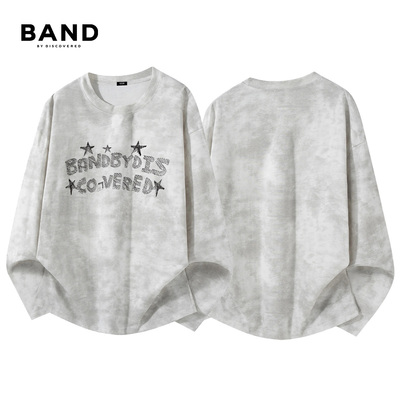 BAND BY DISCOVERED秋季打底衫春秋款上衣印花扎染休闲长袖T恤男