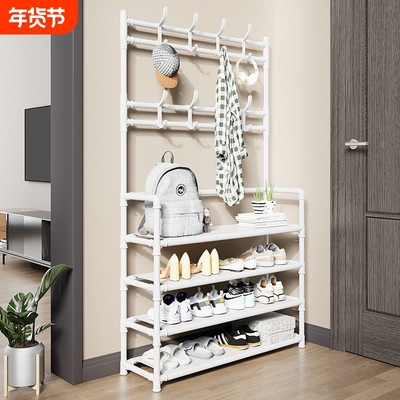 简易鞋架多层一体收纳架家用宿舍门口鞋架多功能落地挂衣架鞋帽架