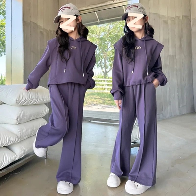 女童春秋卫衣卫裤两件套新款中童韩版时髦宽松上衣阔腿裤潮AC121