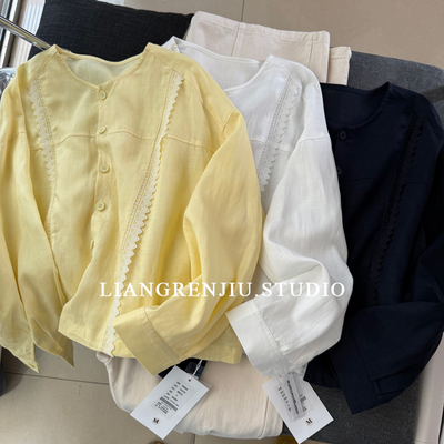 香榭正品。亚麻天丝。长袖春夏圆领上衣衬衫8605MR