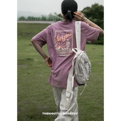 仙人掌印花长款短袖t恤新款上衣