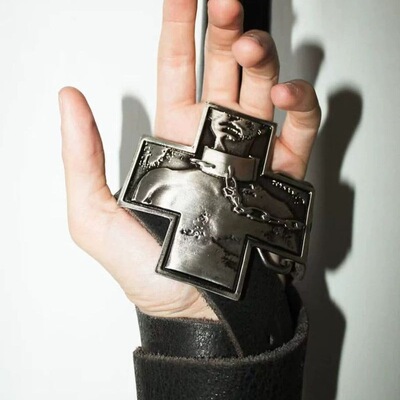 软牛皮十字架束缚者朋克搭扣腰带