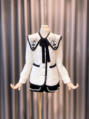 小茵家冬款气质加厚娃娃脸棉服重工蝴蝶结水钻装饰外套保暖女神款