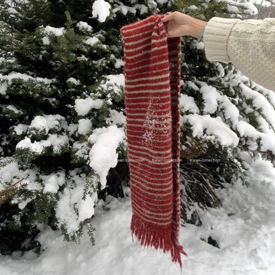 红色条纹围巾保暖新年氛围围脖