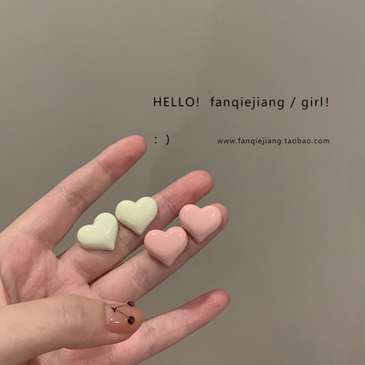 奶油甜心粉嫩爱心耳钉耳饰日韩