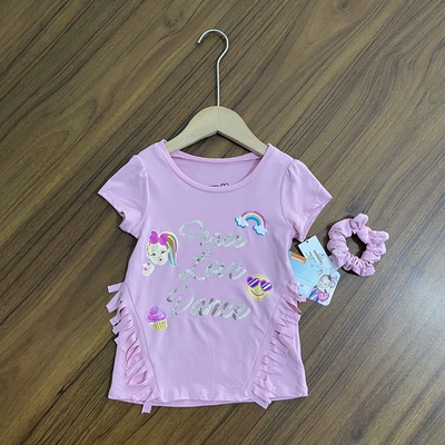女童短袖T恤小中童圆领可爱莫代尔棉夏款上衣+大肠发圈头花包邮