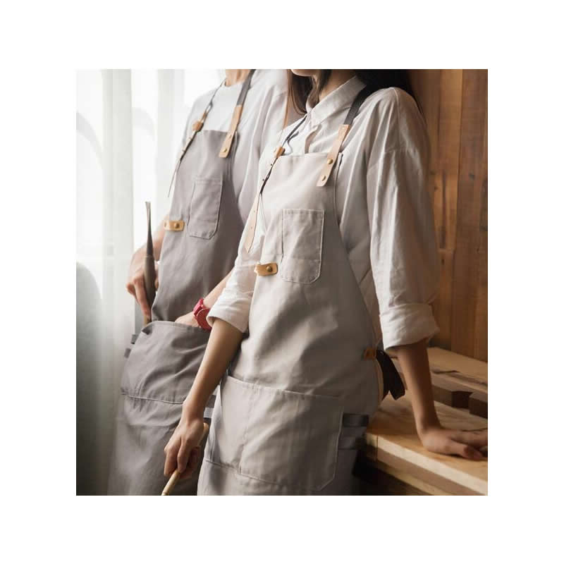 oakmoss韩版棉麻简约美甲店围裙工作服咖啡店茶艺鲜花店可印LOGO