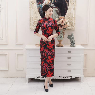 优雅国风长旗袍Cheongsam Qipao Chinese Style Party Dress